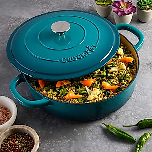 Crock-Pot Crock Pot Artisan Enameled Cast Iron Braiser W/Lid, 5 Quart, Teal Ombre