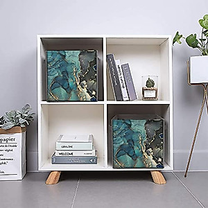 DamTma Classic Dark Marble Collapsible Storage Bins Grenn Black Gold Fabric Storage Cubes with Handles Basket Storage Organizer for Shelves Closet Bedroom Living Room 10.6 in