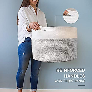 Cotton Rope Storage Basket, Extra Large Woven Basket with Handles for Living Room, Big Organizer for Throw Blankets Pillows Laundry Towels Nursery Toy Bin for Baby & Kids 20" x 20" x 13" Live Momento