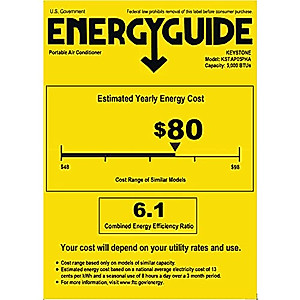 Keystone 5,000 BTU Portable Air Conditioner, Cools Rooms Up to 200 Sq. Ft., with Remote Control, LED Display, 24H Timer, Dehumidifer, Wheels, and 3-Speeds