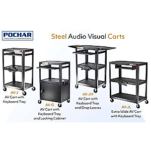 Steel AV Cart on Wheels - Rolling Projector Cart with Height Adjustable Shelf, Pullout Keyboard Tray, Power Strip, and Cord Management - Holds 300 lbs and Easy to Assemble (24'' x 18'' x 41'')