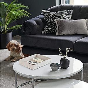 HofferRuffer Elegant Desktop Organizer, Vanity Tray, Bathroom Storage Tray Holder, Dresser Jewelry Tray, Change Coin Key Watch Catchall Tray, 10.2 x 8.4 x 1.8 inches (Light Grey Faux Leather Shagreen)