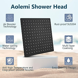 Aolemi Shower System with Rainfall Shower Head and Handheld,High Pressure Shower Faucet Set Fixture Combo with 2 in 1 Handheld Spray Rough-in Valve Included,Wall Mount 12 Inch Matte Black