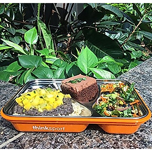 Thinksport GO2 Travel Lunch Container with Airtight Lid and Fork & Spoon| BPA-Free, Stainless Steel Removable Interior, Each Compartment Seals, No Food Migration - Orange, GO2ORANGE