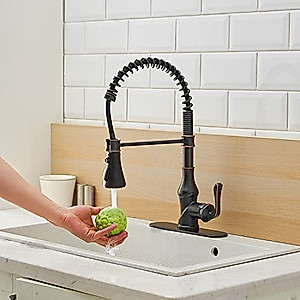 BATHLAVISH Oil Rubbed Bronze Kitchen Faucet Pull Down 3 Outlet Mode Sprayer Bar Sink Farmhouse Commercial Single Hole Single Handle Mixer Tap with 10-Inch Hole Cover Plate Solid Brass Lead-Free