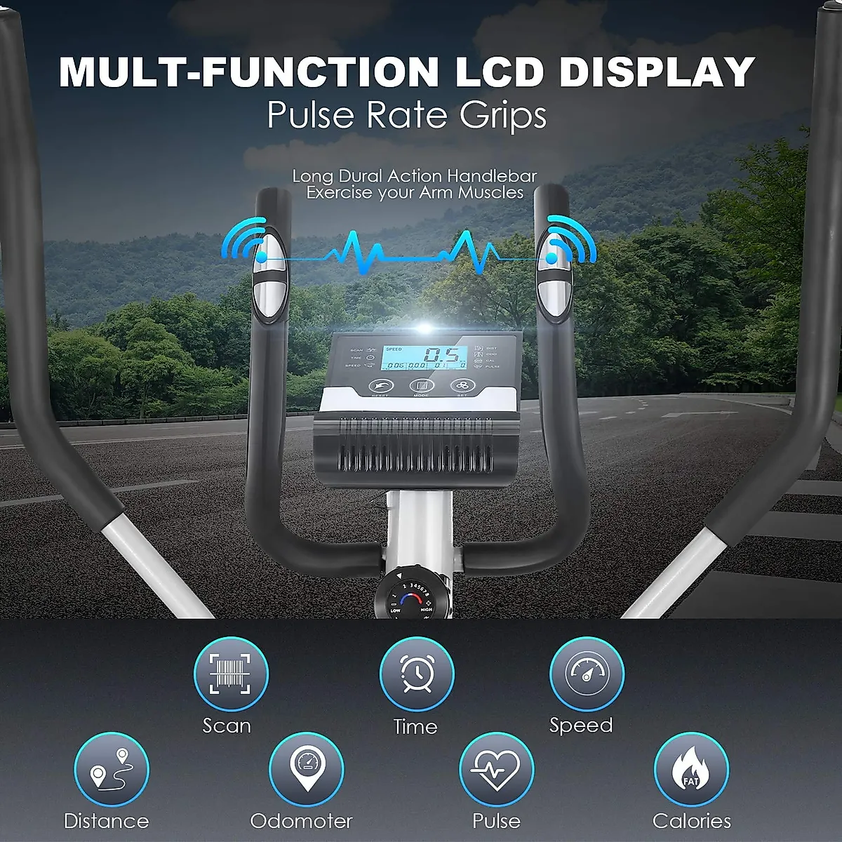 FUNMILY Elliptical Machines, Elliptical Trainer Machines with LCD Monitor and Pulse Rate Grips Magnetic Smooth Quiet Driven Max Weight Capacity 350Lbs