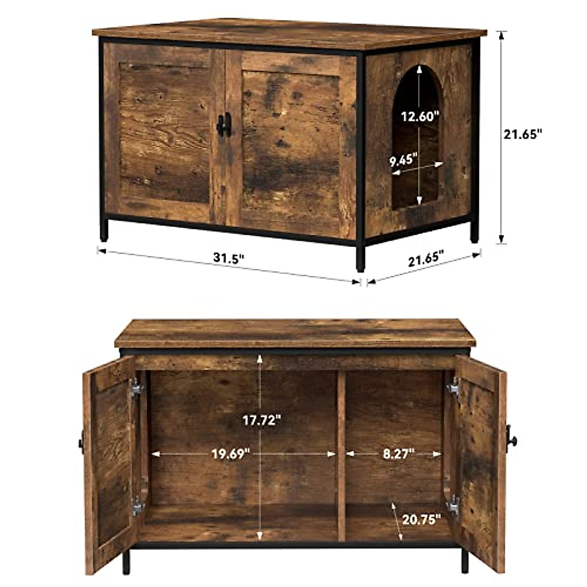 RunLexi Cat Litter Box Enclosure Furniture with Top Opening, Hidden Cat Washroom Furniture for 2 Large Cats, Extra Large Wooden Cat Litter House, Enclosed Modern Litter Box Cabinet, Rustic Brown