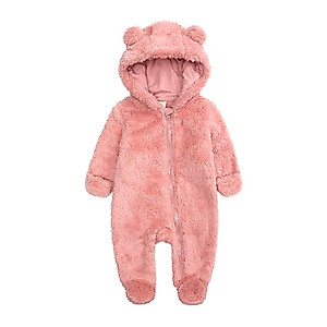 MYGBCPJS Baby Bear Fleece Hooded Zipper Romper Infant Boys Girls Flannel Footed Jumpsuit Warm Bodysuit Outwear