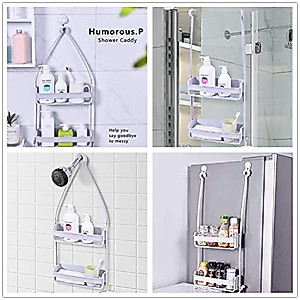 Humorous.P -Plastic Shower Caddy-Shower Caddy-Baby Shower Caddy-Hanging Shower Caddy for Shampoo, Conditioner, and Soap with Hooks for Razors, Towels, and More 4”x11.7”x26.5”