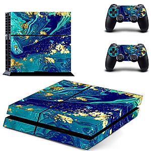 ZOOMHITSKINS Compatible for PS 4, Gold Golden Dore Aqua Space Galaxy Comet Nugget Marble Gem, Durable & Fit Vinyl, Made in The USA