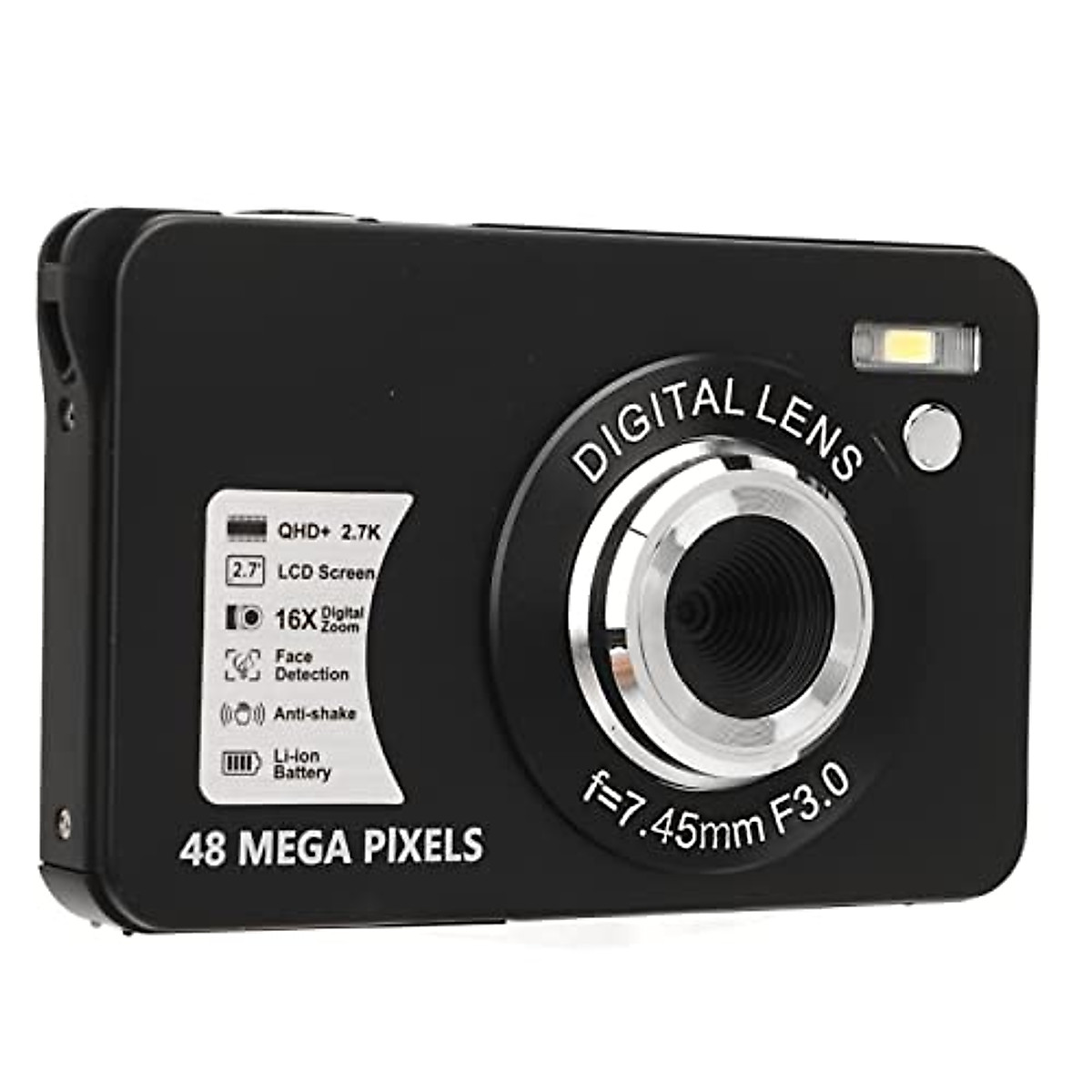 HD Digital Camera, Built in Fill Light Plastic Metal 2.7K 48MP High Resolution Digital Camera for Selfie