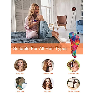 Detangling Hairbrush and Comb Set - Detangling Brush for Wet, Dry, Curly, Women & Kids Hair with Wide Tooth Comb and 3 Alligator Styling Sectioning Clips of Professional Hair Salon Quality (Tropica Plants)