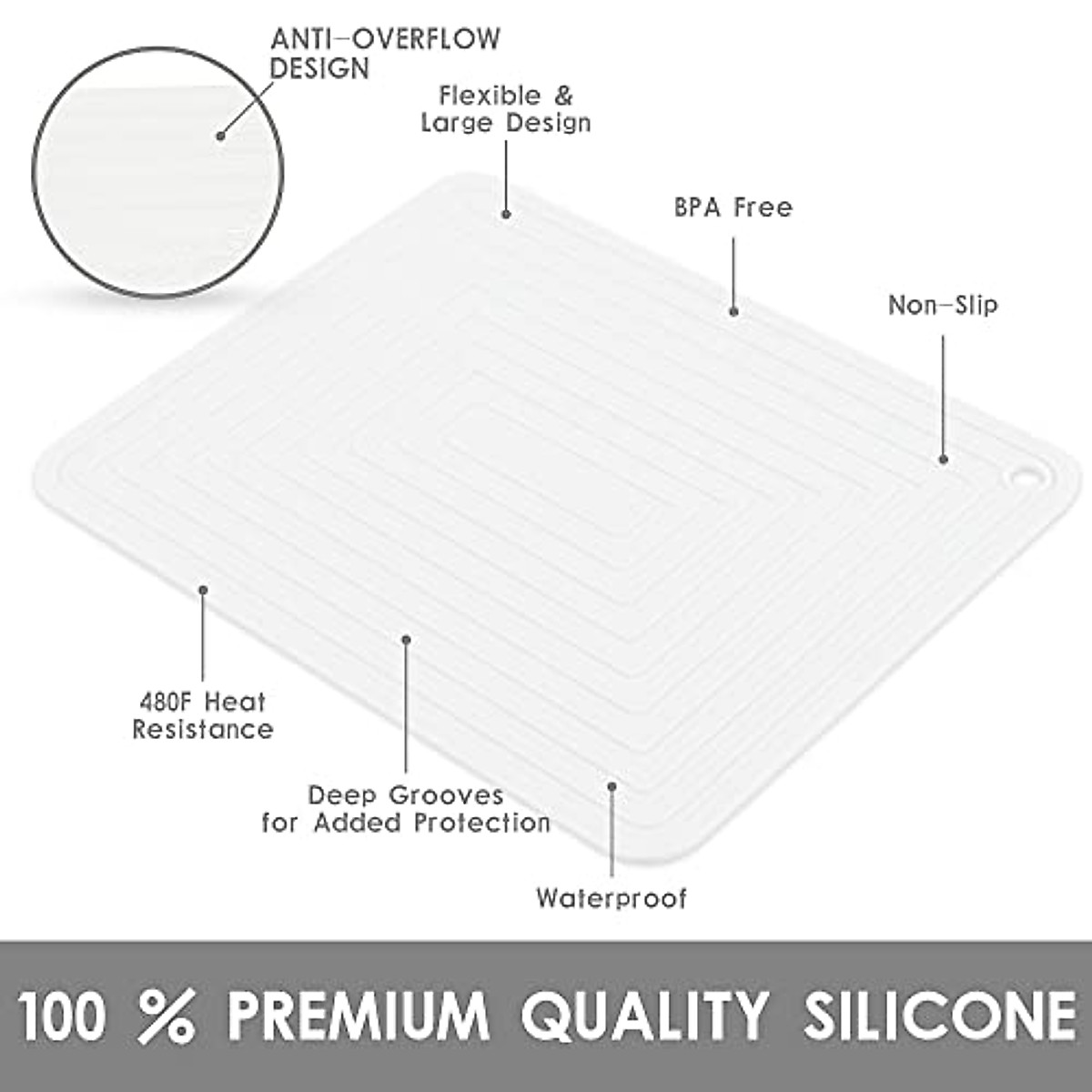 Viwehots Silicone Trivets Mats for Pots and Pans, Flexible Hot Pads for Kitchen Table, Non Slip Heat Resistant Mats-Pot Holders Silicone Mats Placemats, Rectangular Microwave Mats Pack 4 Color White