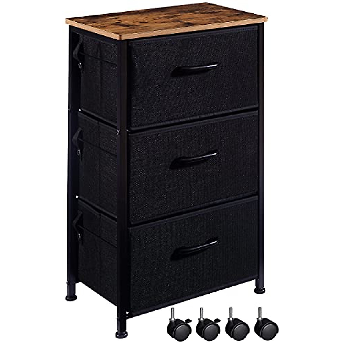 EKNITEY 3 Drawers Nightstand, Small Dresser Chest Sturdy Side End Table with Fabric Drawers and Wheels for Bedroom, Living Room, Office, Closet