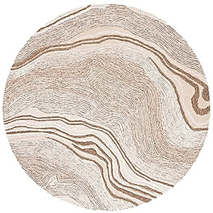 SAFAVIEH Fifth Avenue Collection Area Rug - 8' Round, Beige & Ivory, Handmade Mid-Century Modern Abstract New Zealand Wool, Ideal for High Traffic Areas in Living Room, Bedroom (FTV121B)