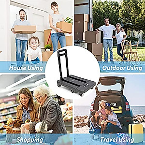 SKISOPGO Foldable Hand Truck, Luggage Cart with 2 Elastic Ropes, 500 Lbs Capacity Heavy Duty Dolley, Platform Trucks with 6 Wheels Hand Trucks Moving Travel Telescopic Rod Fully Hidden Design (Black)