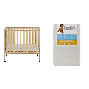Dream On Me 3 in 1 Portable Folding Stationary Side Crib with Dream On Me 3 Portable Crib Mattress, White