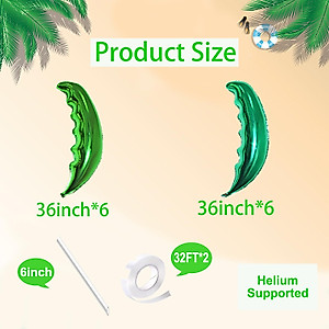 12 Pieces Large Palm Tree Leaves Balloons, Green Foil Mylar Coconut Tree Leaves Balloons for Birthday Baby Shower Decorations Hawaiian Luau Aloha Tropical Summer Beach Party Supplies