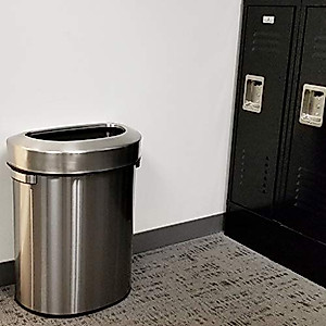 iTouchless 18 Gallon Semi-Round Stainless Steel Open Top Trash Can and Recycle Bin, 68 Liter, Slim and Space-Saving Design for Home, Office, Kitchen, Restaurant, Restroom, Large Capacity