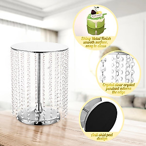 Set of 6 Metal Cake Stands with Crystal Pendant Round Dessert Display Plate Cupcake Holder Pedestal for Wedding Party Birthday Baby Shower Anniversary Celebration Home Decor (Silver)