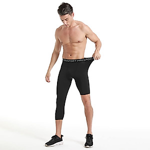 Hotfiary 2 Pack Men’s Compression Pants 3/4 One Leg Compression Tights Athletic Base Layer for Running Basketball Sports