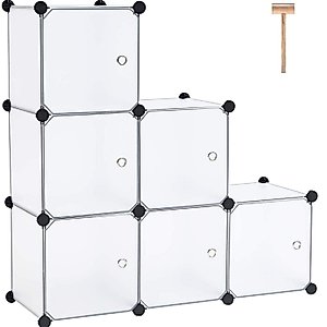 C&AHOME Cube Storage Organizer with Doors, 6-Cube Closet Cabinet, DIY Plastic Modular Bookshelf, Ideal for Bedroom, Living Room, Office, 36.6" L x 12.4" W x 36.6" H Translucent White