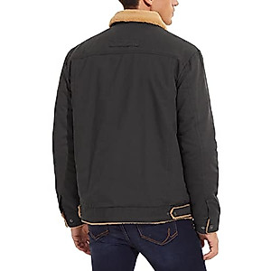 MAGCOMSEN Mens Sherpa Jackets Cargo Jackets Cotton Jackets Fleece Lining Windbreaker Work Jackets Black,XL