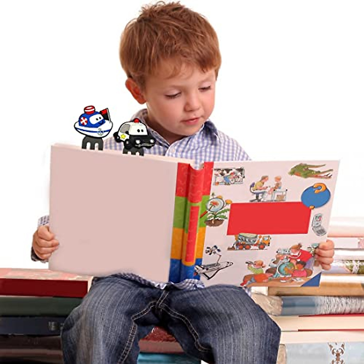 STRONGER 4 Pack Car Bookmarks for Kids 3D Non-Slip Transportation Bookmark & Airplane Page Holder Unique Sailboat Gift Idea PVC Book Marker Reading Accessories 100th Day of School Gift,Boys,Students