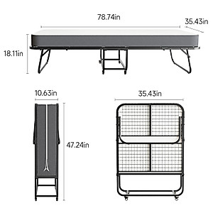 Umidex Folding Bed, (with 5.2" Thick Memory Foam Mattress), 79 * 35inch, Portable Foldable Adult with Mattress for Guest use, Metal Folding Frame, Reinforced Metal mesh, can Hold up to 550 lbs