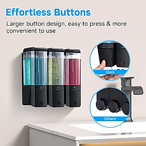 GlintGath Shower Dispenser 3 Chamber No Drill Wall Mounted Shampoo Conditioner Body Wash Dispenser, Large Capacity 1500ML, Black