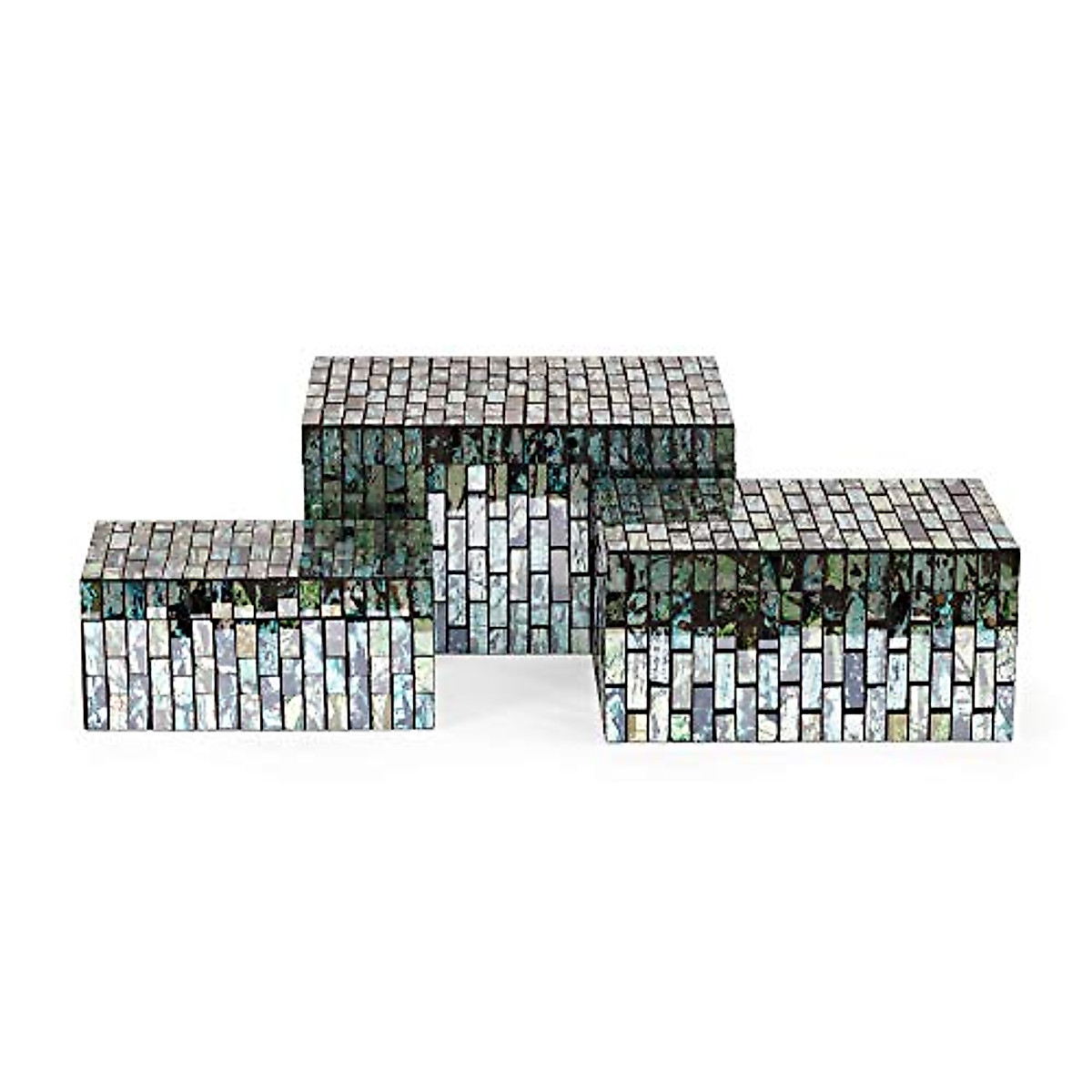 IMAX 96114-3 Aramis Set of 3 Mosaic Boxes, Black/Blue