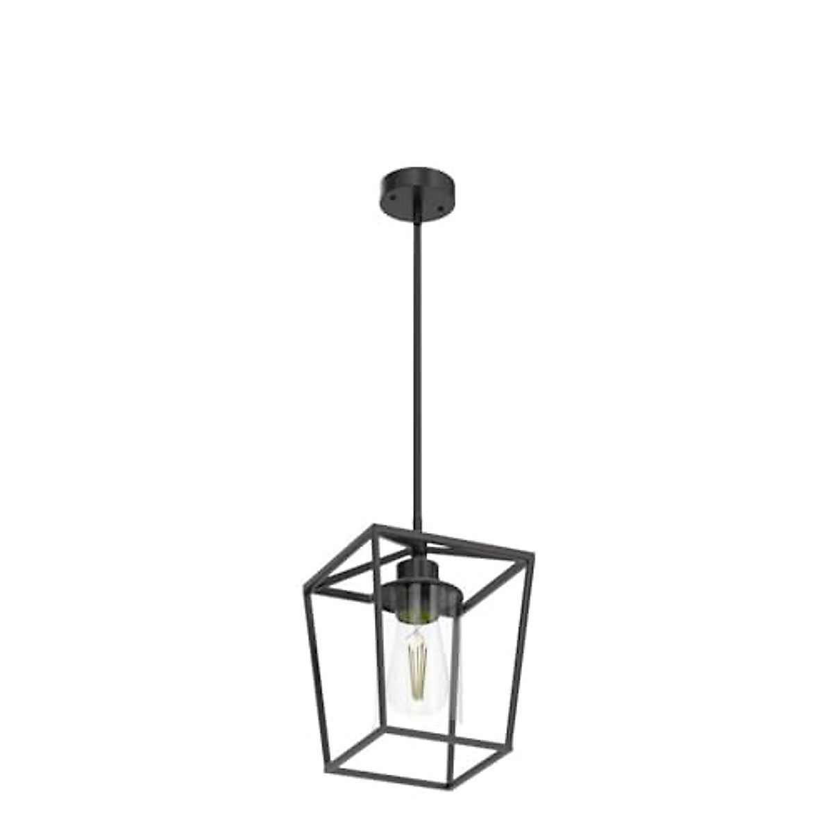 GZJunYo 1-Light Black Pendant Light Fixture Farmhouse Iron Cage Metal Pendant Light Lantern Hanging Light Fixtures with Clear Glass Shade for Kitchen Island, Entryway, Dining Room, Hallway