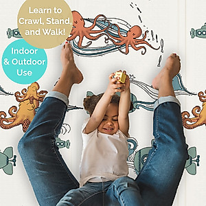 JumpOff Jo - Large Waterproof Foam Padded Play Mat for Infants, Babies, Toddlers, Play Pens & Tummy Time, Foldable Activity Mat, 70 in. x 59 in. - Octopus Treasure