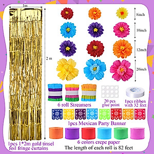 TaoBary 28 Pcs Mexican Party Decorations Set Mexican Paper Flowers Fiesta Ruffled Streamer Backdrop Papel Picado Banner Mexican Party Decorations for Cinco De Mayo Party Decor(Flower)
