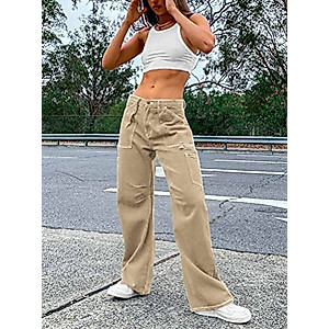 Dokotoo Lounge Women's Pants 2023 Palazzo Dress Pants for Women High Waisted with Pockets Jogger Stretchy Y2K Cargo Pants Khaki