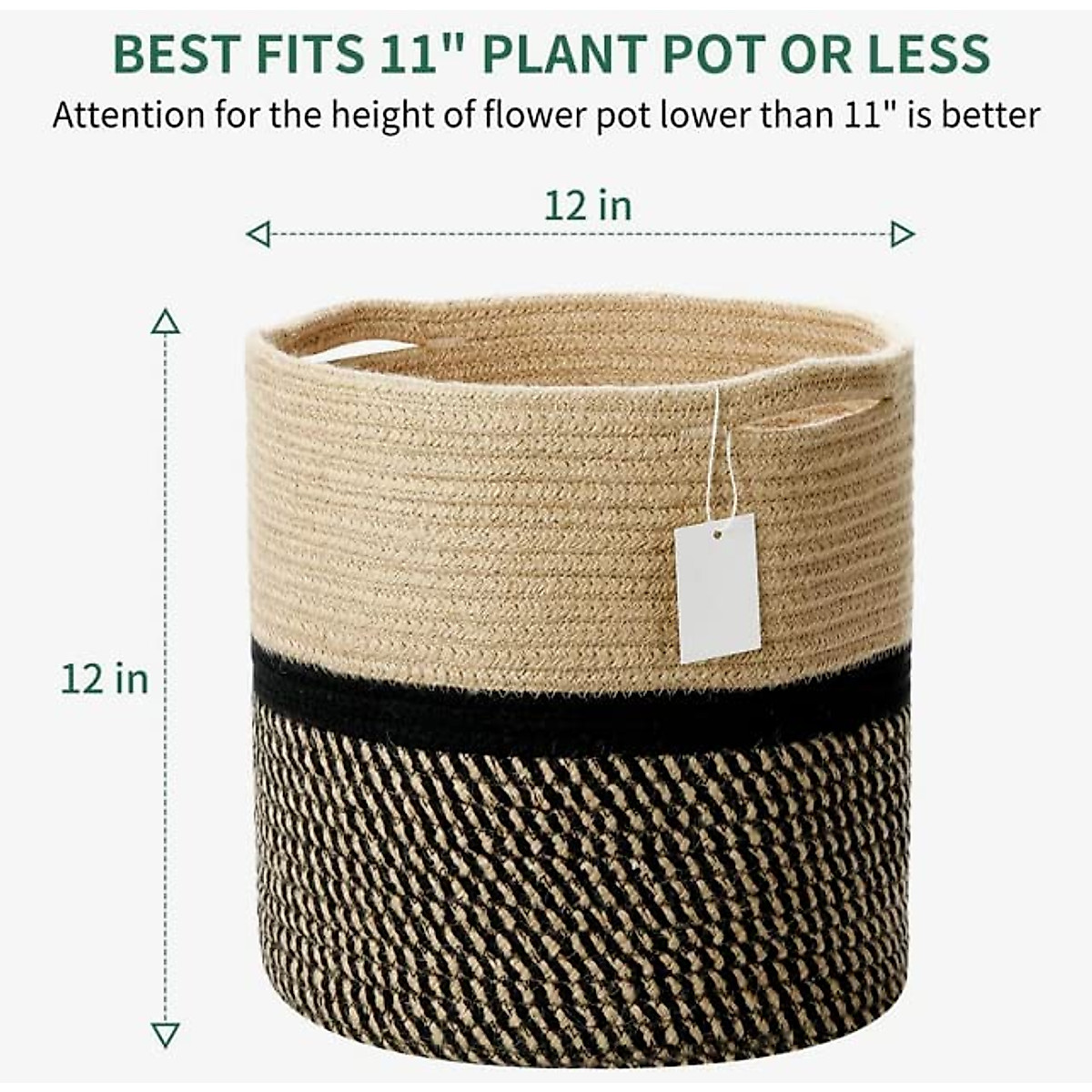 Large Modern Woven Rope Basket. Woven Storage Basket Decorative Rope Basket Wooden Bead Decoration for Blankets,Toys,Clothes,Shoes,Plant Organizer Bin with Handles Living Room Home Decor, Jute.
