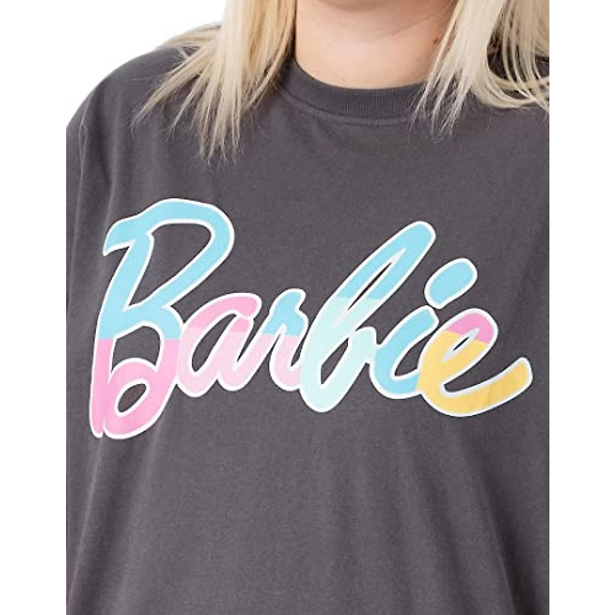 Barbie Oversized T-Shirt Dress Ladies Womens | Adults Pastel Rainbow Logo Short Sleeve Outfit | Charcoal Grey Gifts