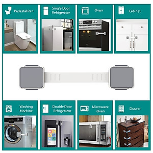 Child Adjustable Strap Lock, Sliding U Shaped Baby Safety Latch for Drawers, Cabinets, Oven, Toilet Seat, No Tool, No Drilling Needed, Super Strong 3M Adhesive