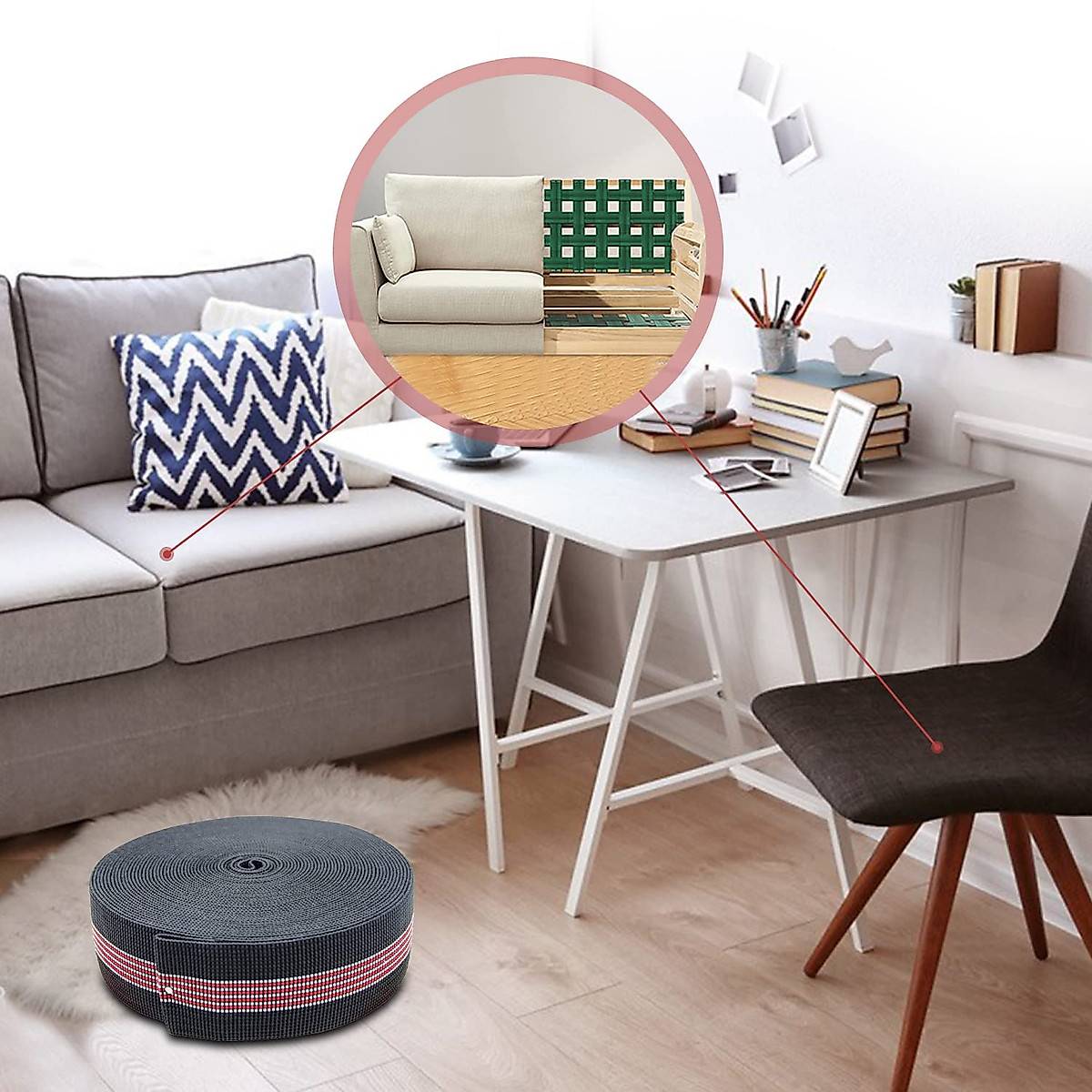 PBNICE Sofa Elastic Webbing Stretch Latex Band Furniture Repair DIY Upholstery Modification Elasbelt Chair Couch Material Replacement Stretchy Spring Alternative Two Inch 2" Wide x Forty Ft 40" Roll