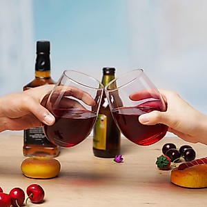 Waipfaru Wine Glasses, 15 oz Stemless Wine Glasses, Set of 4 Glasses for Red or White Wine, Durable Clear Drinking Glasses, Short Wine Tumblers for Gifts, Party, Home, Office, Bars