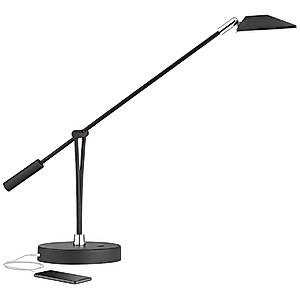 360 Lighting Arnie Modern Desk Lamp 20" High with USB Charging Port LED Satin Black Metal Adjustable Arm Decor for Living Room Bedroom House Bedside Nightstand Home Office Reading Family