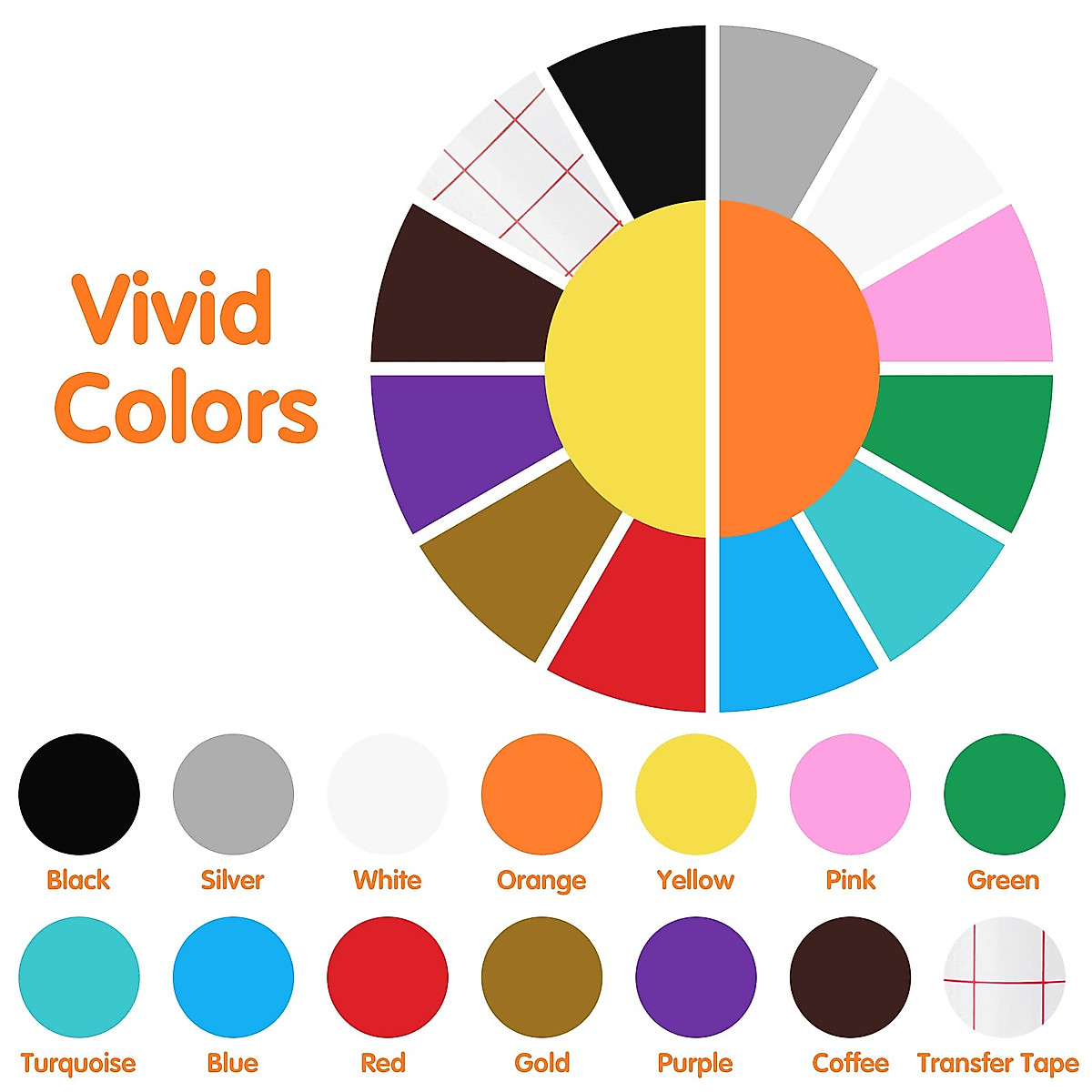 HTVRONT Permanent Vinyl for Cricut - 13Pack Multi-Colors Permanent Adhesive Vinyl Rolls, 12" x 3 ft Craft Adhesive Vinyl for Cricut +1 Transfer Tape for Vinyl, Silhouette, Cameo Cutters