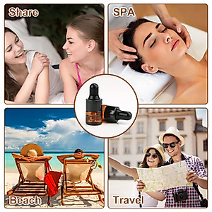 30Pcs Amber Glass Dropper Bottles Mini Empty Sample Vials Essential Oil Dropping Bottles Perfume Jars Cosmetic Container with Glass Eye Dropper and Black Caps (1ml)