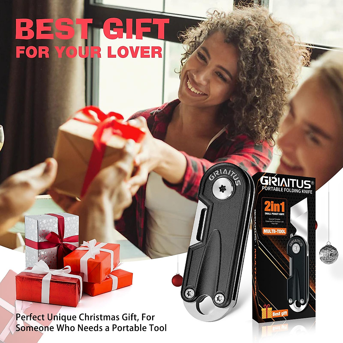 Multitool Pocket Knife, EDC Folding Knives, Small Pocket Knives with Bottle Opener Mini Pry Tool, Gifts for Men Dad Everyday Carry Keychain (black)