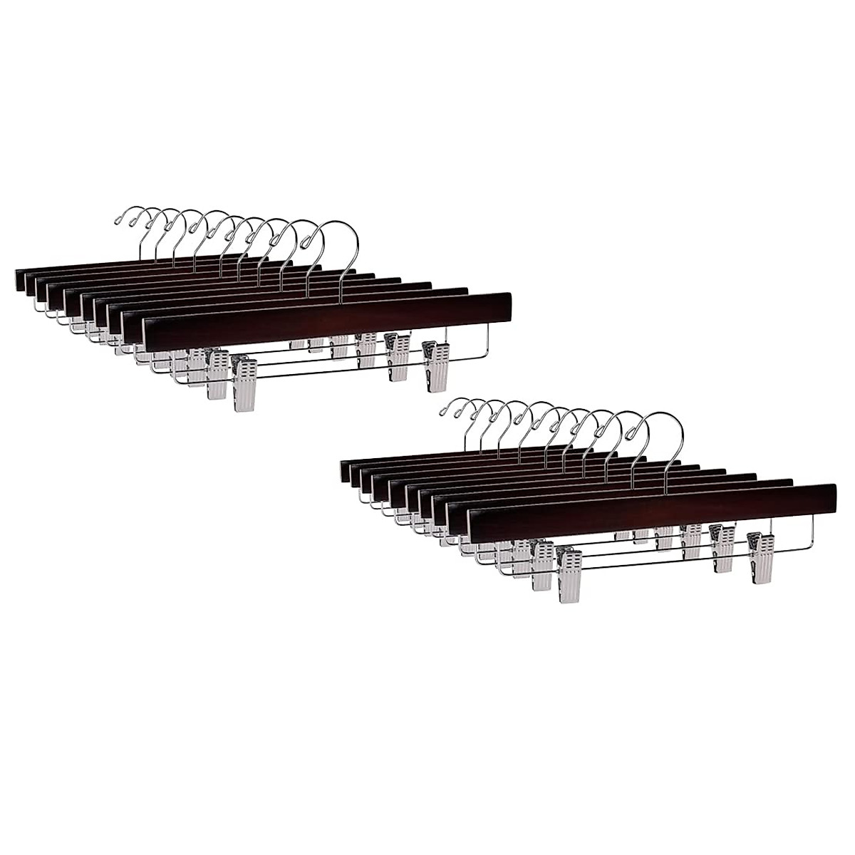 Quality Hangers Wooden Pants Hangers - 20-Pack Swivel Hook Cloth Hanger Set - Lotus Wood Skirt, Pant, Shorts and Slack Hangers with Adjustable Clip – Mahogany Clothing Hanger (Mahogany, 20)