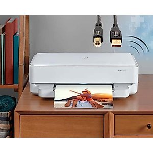 HP Envy 6052e All-in-One Wireless Color Inkjet Printer, Print Copy Scan, 2-Sided Printing, WiFi USB Bluetooth Connectivity, 6 Months Instant Ink Included, White, W/Silmarils Printer Cable