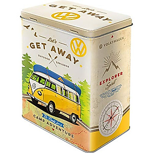 Nostalgic-Art Retro Storage Tin Box L, 101.4 oz, VW Bulli – Let's Get Away – Volkswagen Bus Gift idea, Large Metal Coffee Can, Decorative vintage design