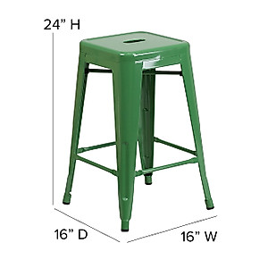 Merrick Lane Newark Series Counter Height Stool - Green Finish - Metal Frame with Cross Bracing - Backless Design - Integrated Footrest