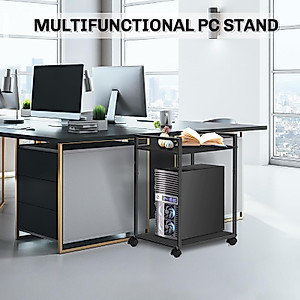 Liitrton Computer Tower Stand, 2-Tier CPU Stand PC Stand with Lockable Wheels Under Desk for Office Home (L)