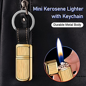 Kerosene Lighter, Mini Vintage Lighter Refillable Kerosene Antique Permanent Lighter with Keychain, Reusable Cool Lighters for Vintage Soft Flame Lighter for Men Dad Husband(Fuel Not Included)-Gold